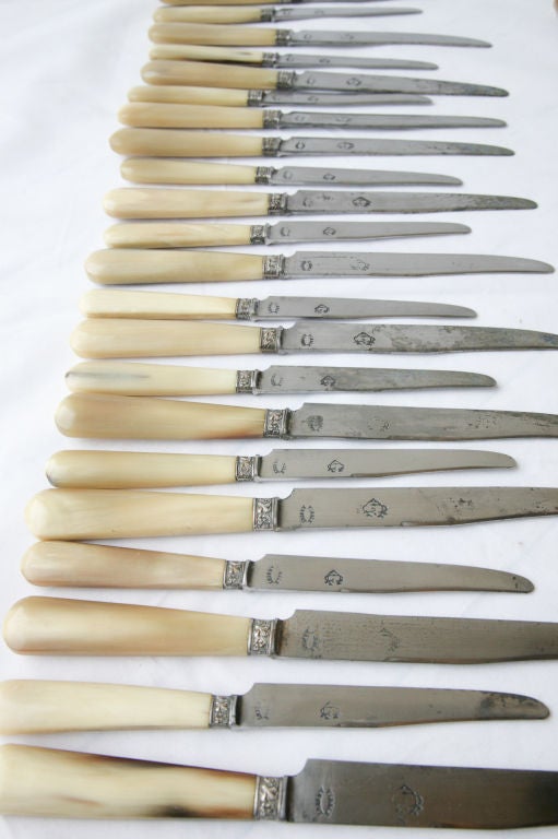 Boxed Set Of Bone Handle Knives And Serving Tableware For Sale at 1stDibs