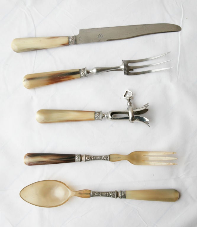 Boxed Set Of Bone Handle Knives And Serving Tableware For Sale at 1stDibs