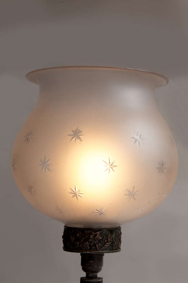 Single Arm Bronza Colza Lamp With Original Glass Shade at 1stDibs