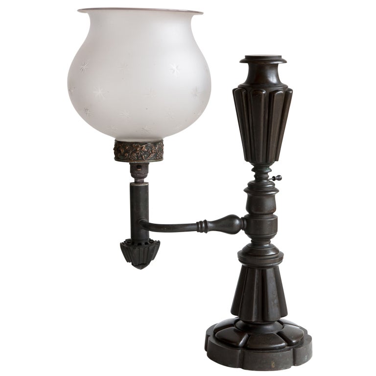 Single Arm Bronza Colza Lamp With Original Glass Shade at 1stDibs