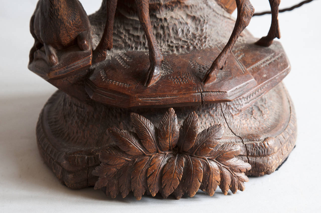 19th Century Black Forest Table Lamp with Carved Doe and Fawn at 1stDibs