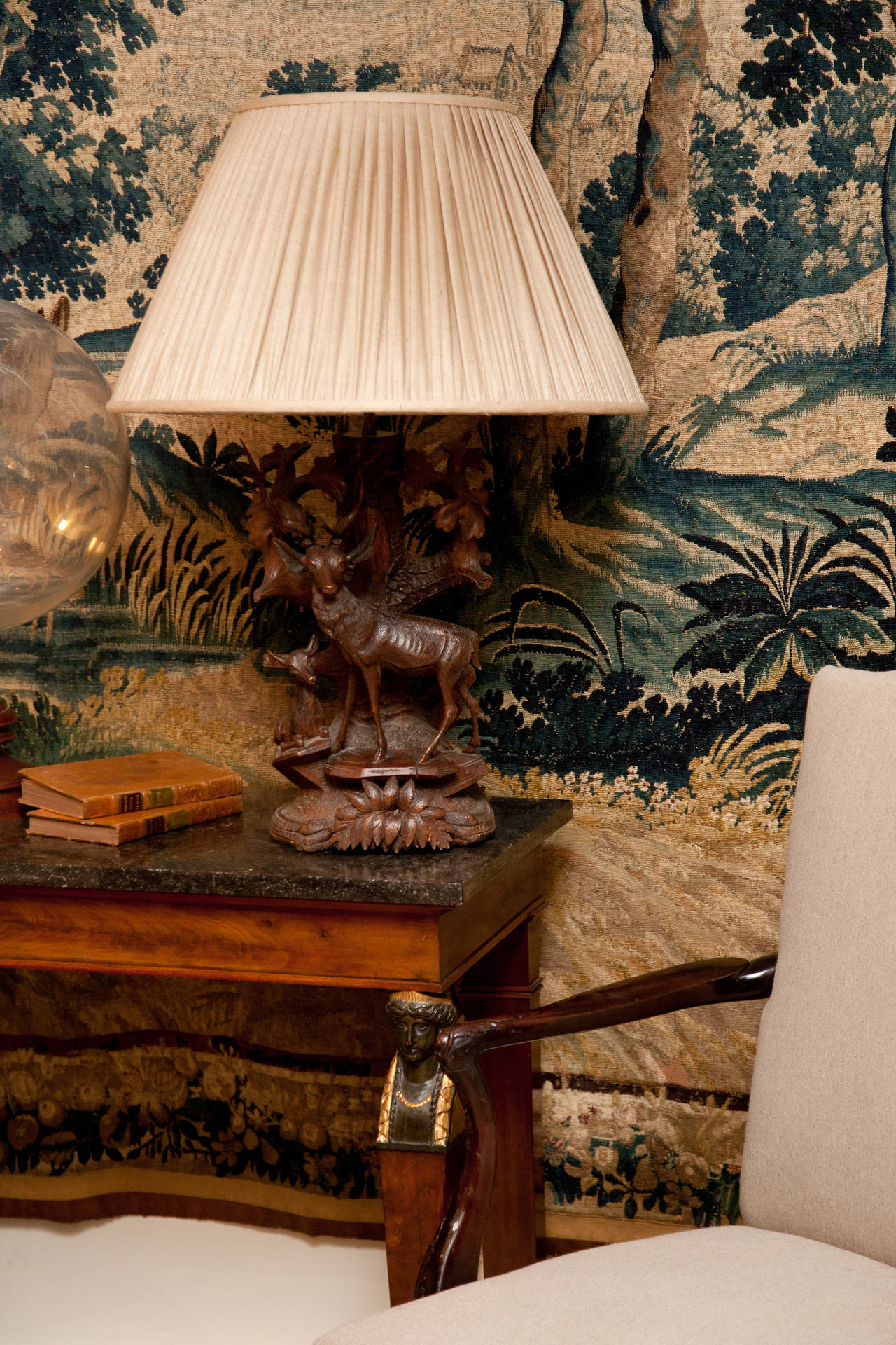 19th Century Black Forest Table Lamp with Carved Doe and Fawn at 1stDibs