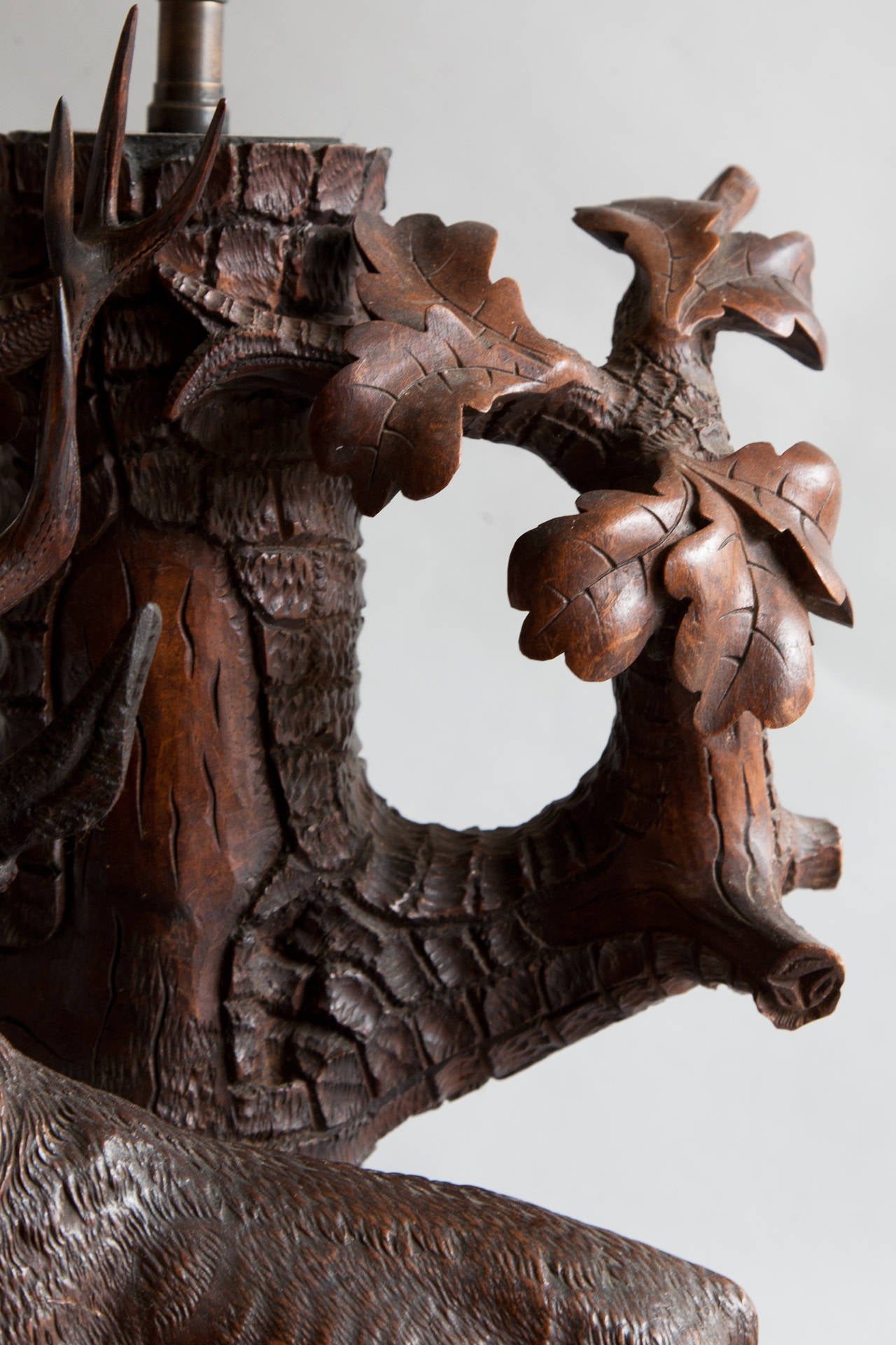 19th Century Black Forest Table Lamp with Carved Doe and Fawn at 1stDibs