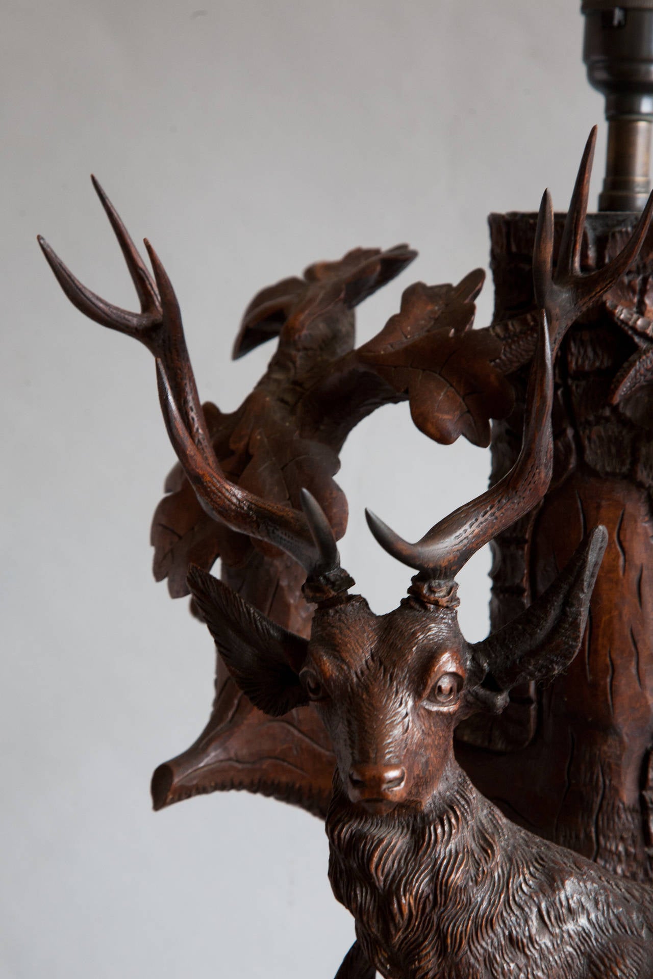 19th Century Black Forest Table Lamp with Carved Doe and Fawn at 1stDibs