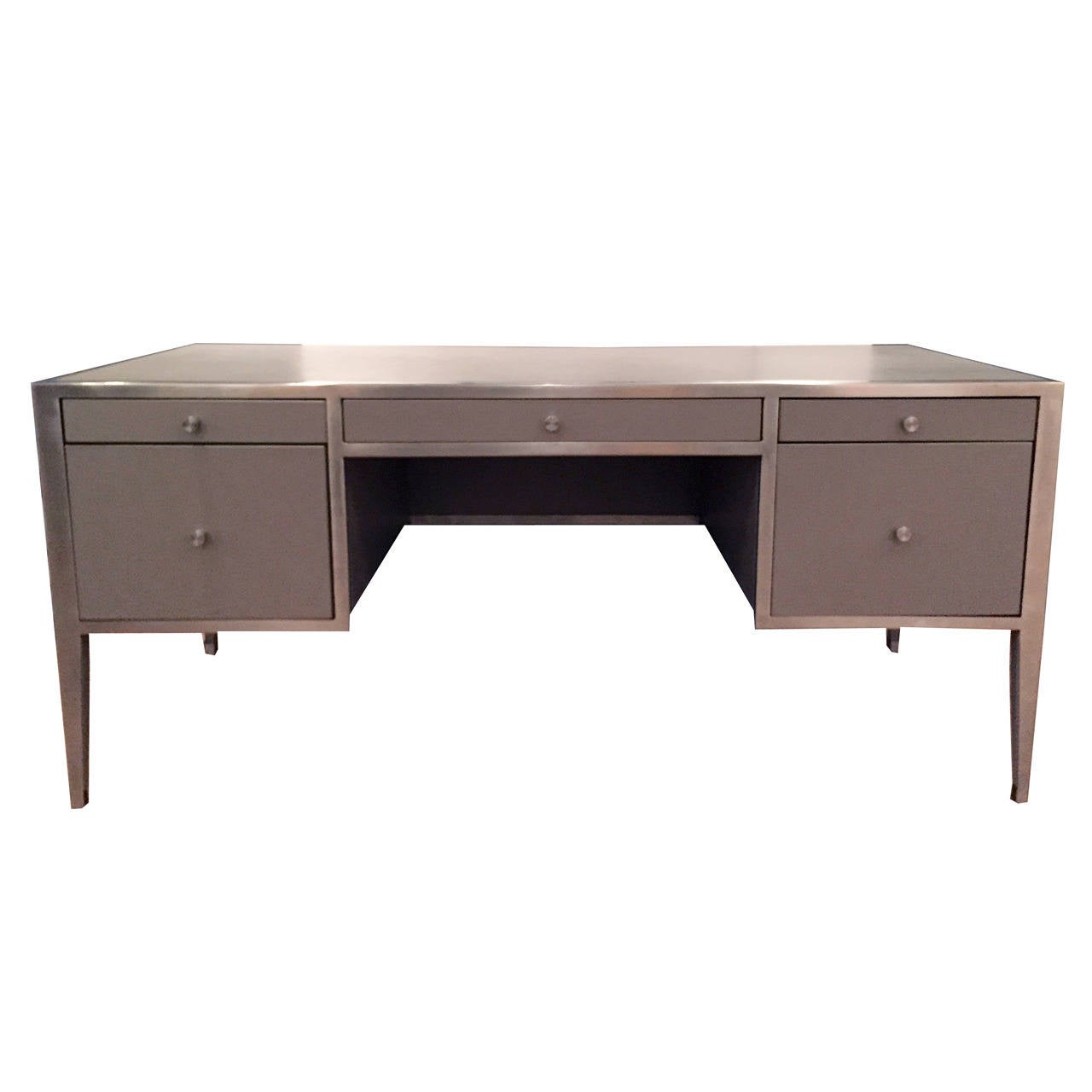 Leather and Aluminum Desk at 1stDibs