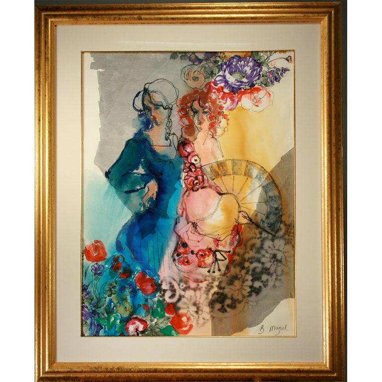 Batia Magal Mixed-Media of Two Women with Nylon Netting at 1stDibs