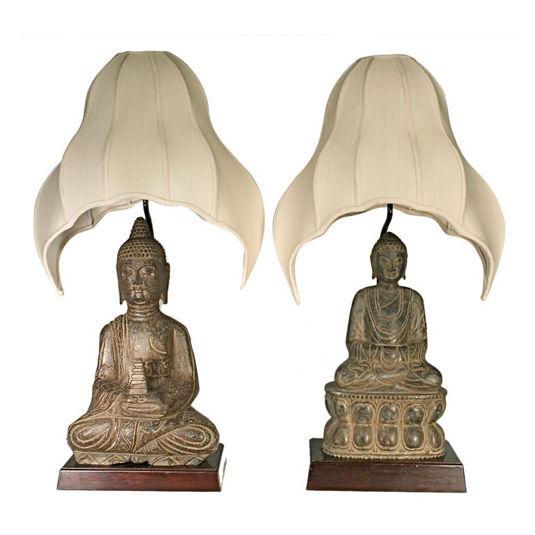 Pair of Asian Carved Stone Lamps at 1stDibs