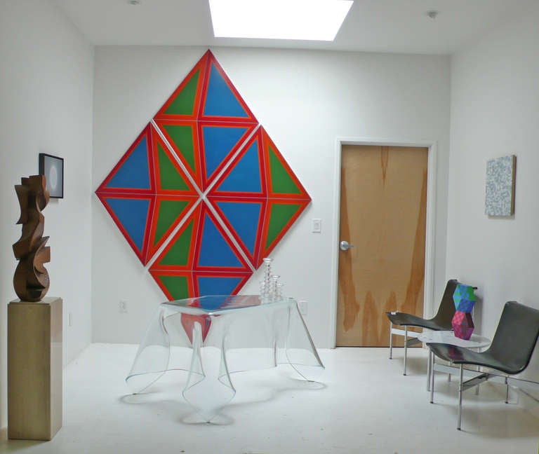 Doris Leeper Hard Edge Mid-Century Modern Acrylic Painting on Board Op ...