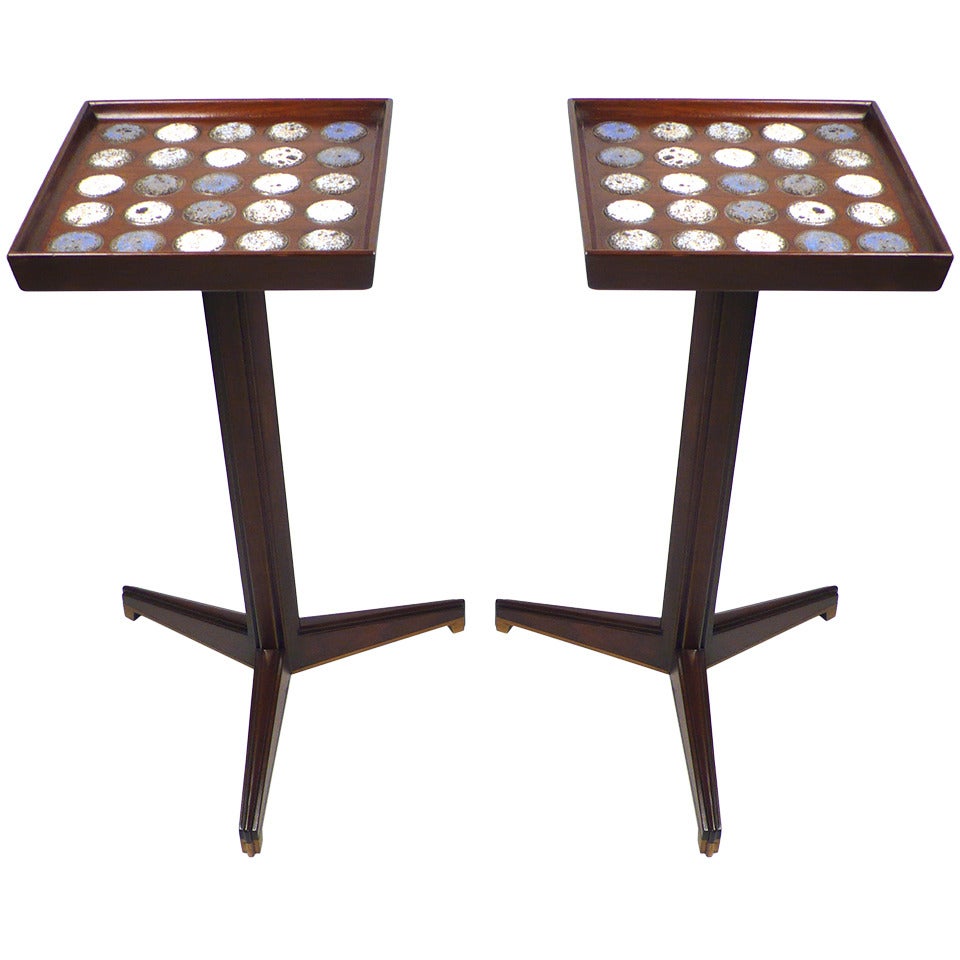 Pair of Wormley for Dunbar Janus Tables with Natzler Tiles at 1stDibs