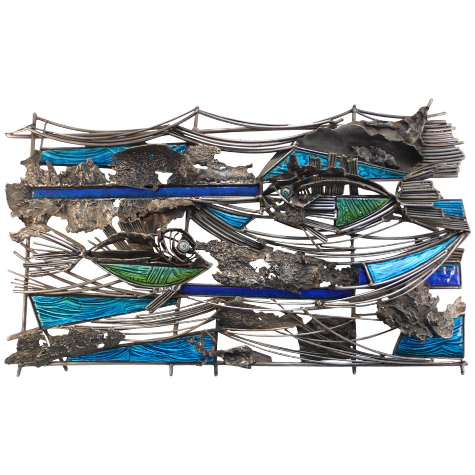 Large Gilded Metal Rectangular Wall Sculpture by American Artist Del ...