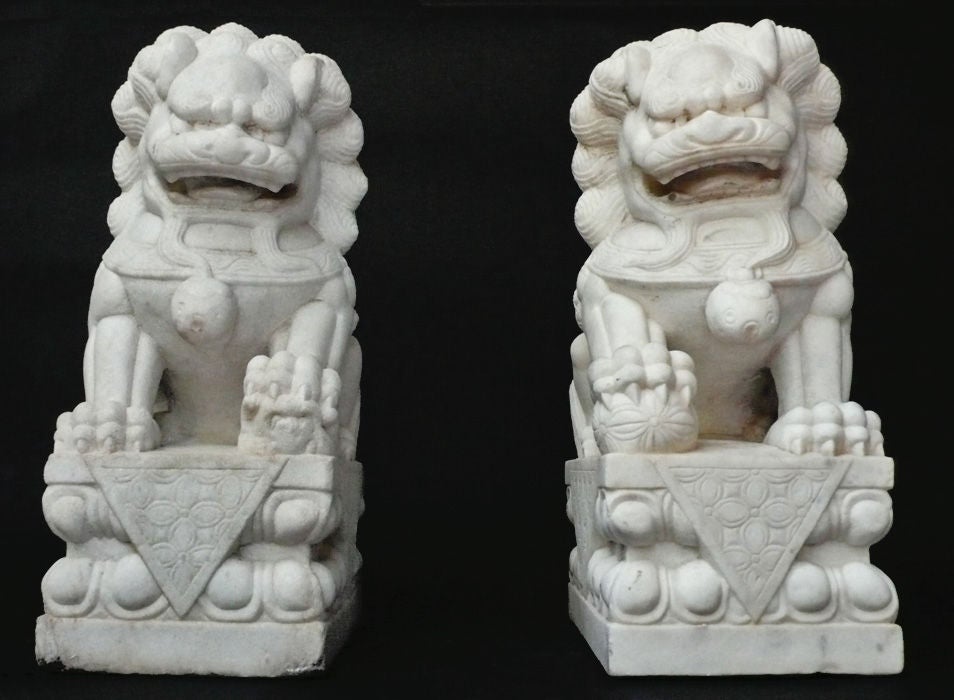 Italian Marble Hand Carved Foo Dogs at 1stDibs | marble foo dogs