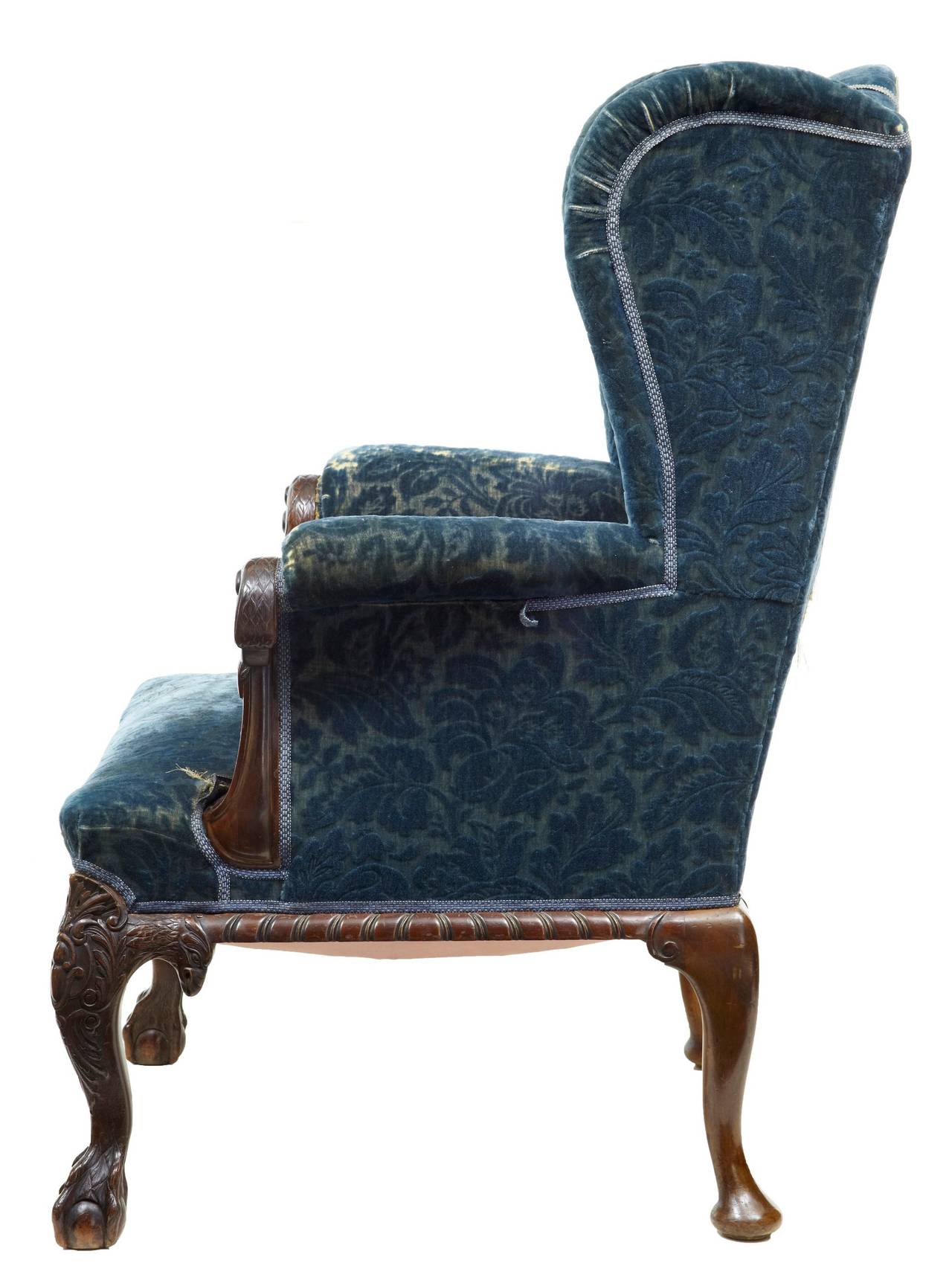 Early Victorian Carved Mahogany Wingback Armchair at 1stDibs