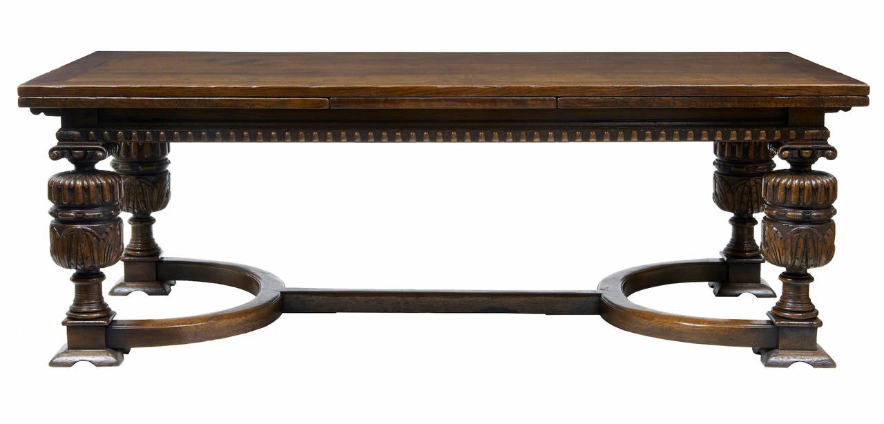 19th Century Elizabethan Inspired Oak Draw Leaf Dining Table at 1stDibs