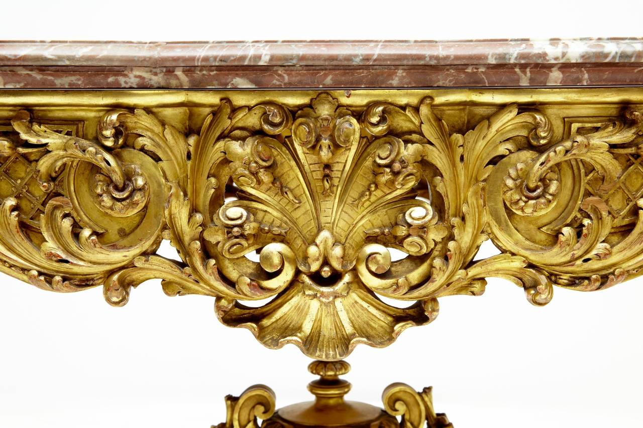 Stunning 19th Century French Carved Wood Gilt Baroque Center Table at ...