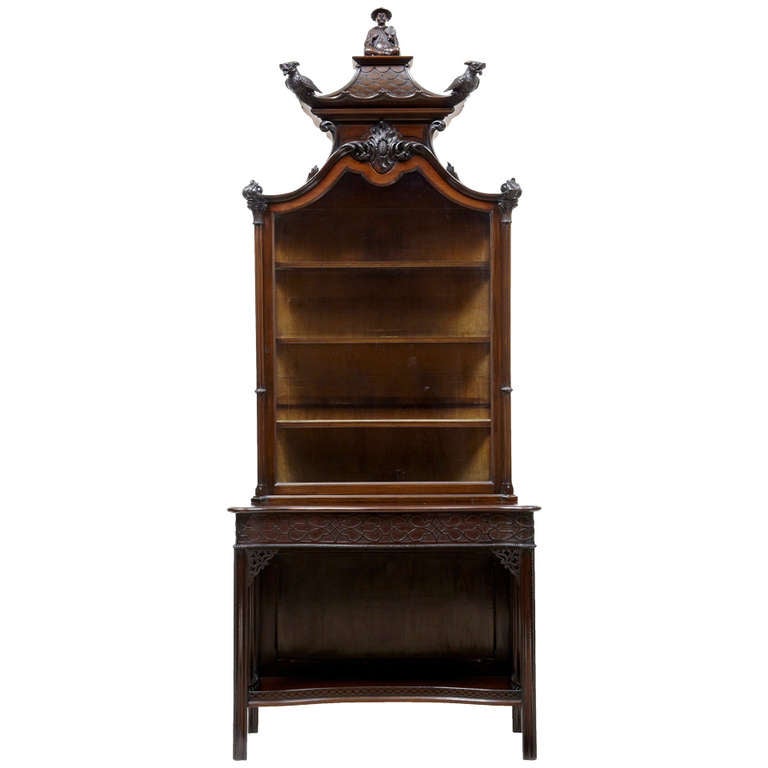 Edwardian Mahogany Carved Chinese Chippendale Style Display Cabinet at ...