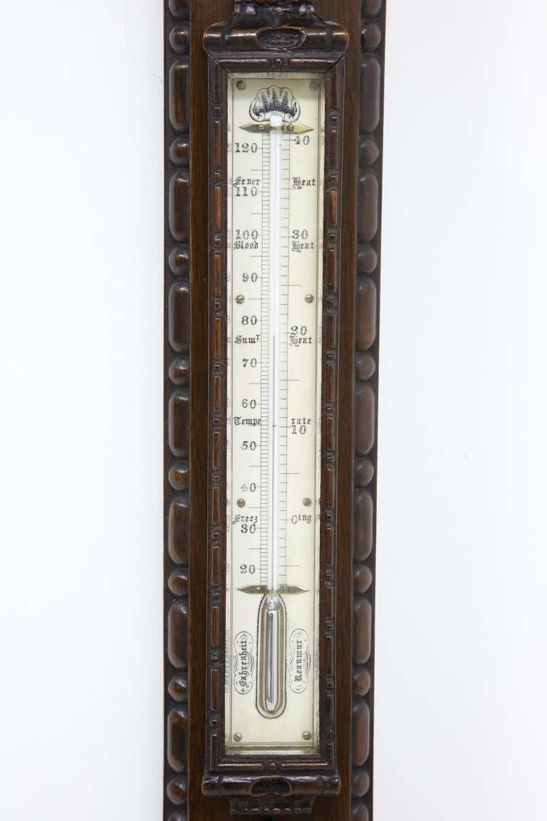 19th Century Victorian Carved Oak Barometer Thermometer at 1stDibs