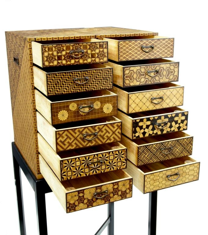 STUNNING JAPANESE PUZZLE BOX PARQUETRY CABINET ON STAND at 1stDibs