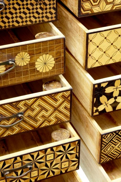 STUNNING JAPANESE PUZZLE BOX PARQUETRY CABINET ON STAND at 1stDibs