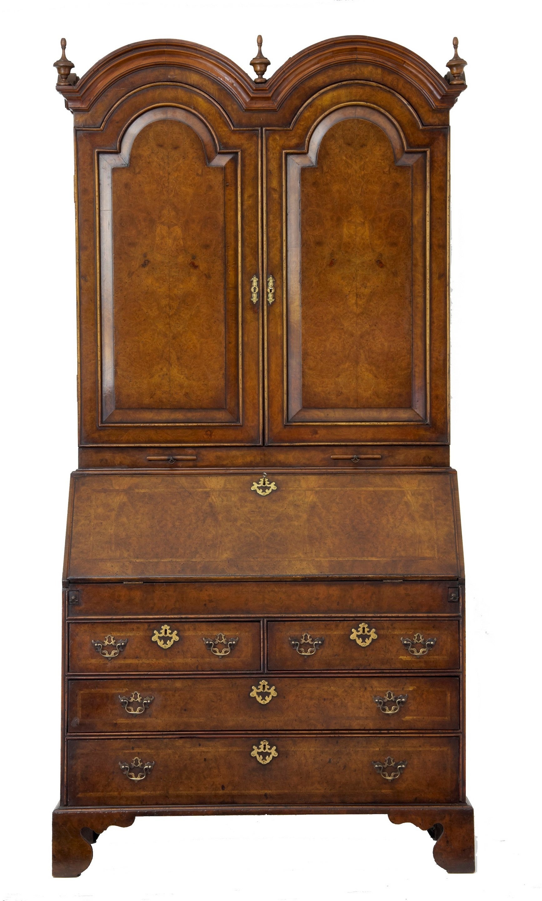 English Burr Walnut Double Dome Bureau Bookcase at 1stDibs