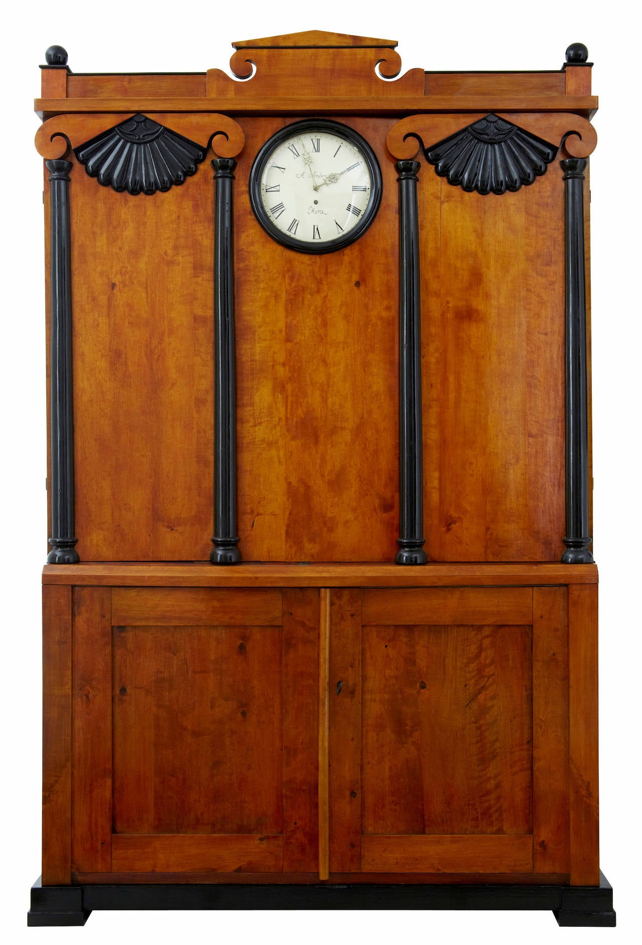 19th Century Swedish Birch Art Nouveau Cabinet with Clock at 1stDibs