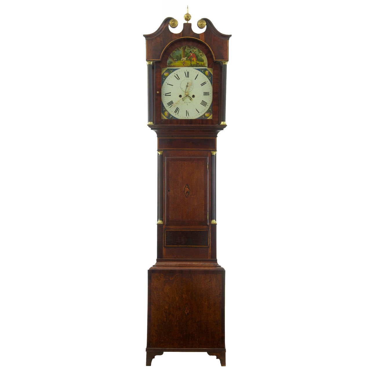19th Century Mahogany and Oak Painted Dial Longcase Grandfather Clock ...