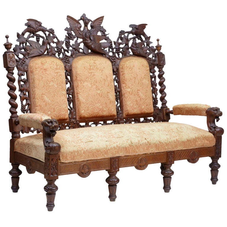 19th Century Profusely Carved Oak Flemish Sofa Settee at 1stDibs