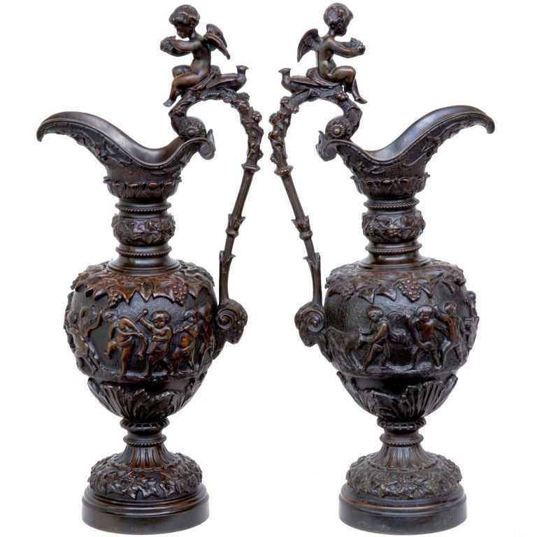 Pair Of Bronze Clodion Style Ewers Circa 1880 at 1stDibs