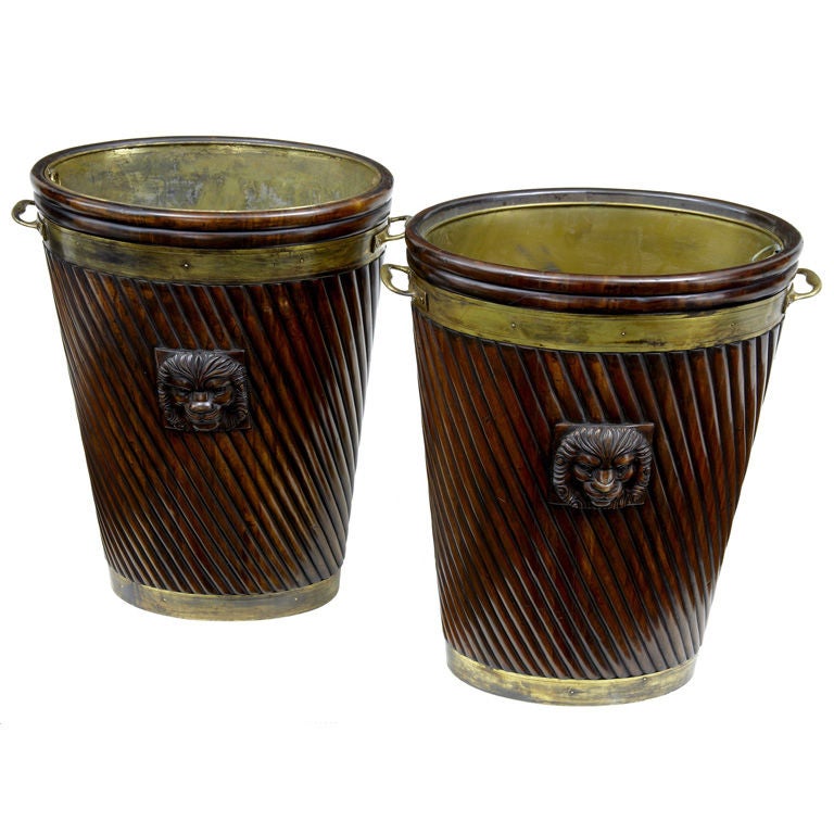 Pair Of Mahogany Irish Peat Buckets Lion Head Carved at 1stDibs