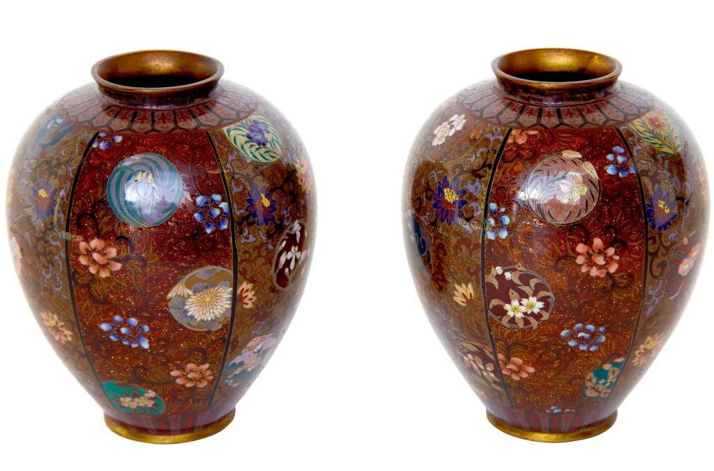 Pair Of Chinese Small Cloisonne Decorative Vases at 1stDibs