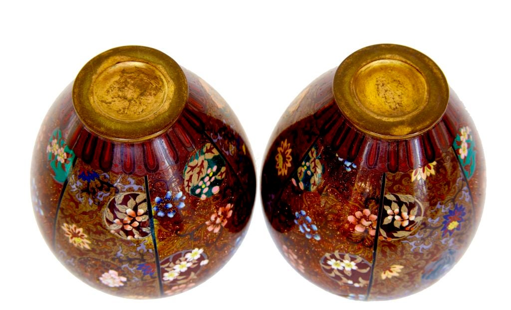 Pair Of Chinese Small Cloisonne Decorative Vases at 1stDibs