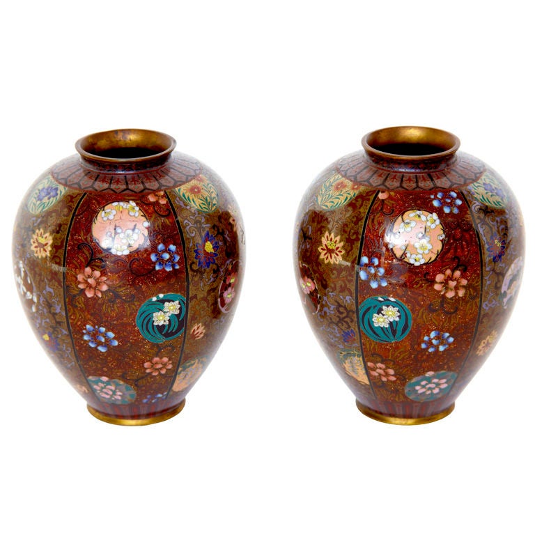 Pair Of Chinese Small Cloisonne Decorative Vases at 1stDibs