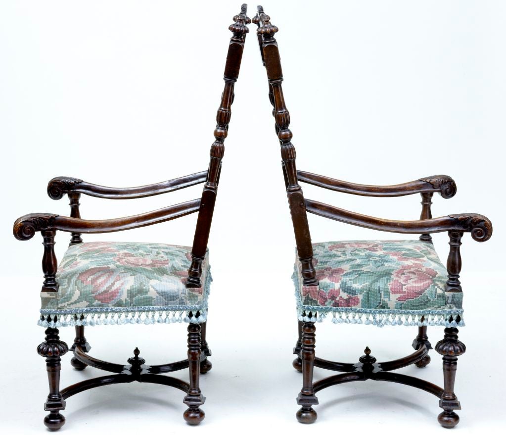 19th Century Set Of 4 Antique Carolean Carved Walnut Chairs at 1stDibs