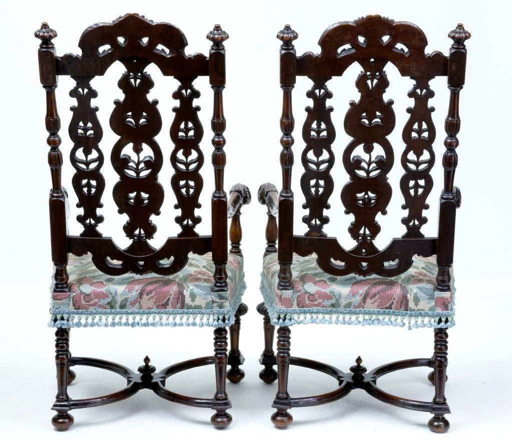 19th Century Set Of 4 Antique Carolean Carved Walnut Chairs at 1stDibs