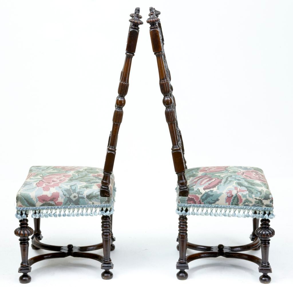 19th Century Set Of 4 Antique Carolean Carved Walnut Chairs at 1stDibs