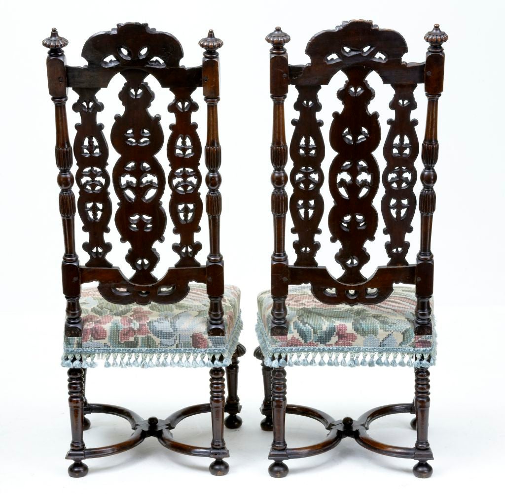 19th Century Set Of 4 Antique Carolean Carved Walnut Chairs at 1stDibs