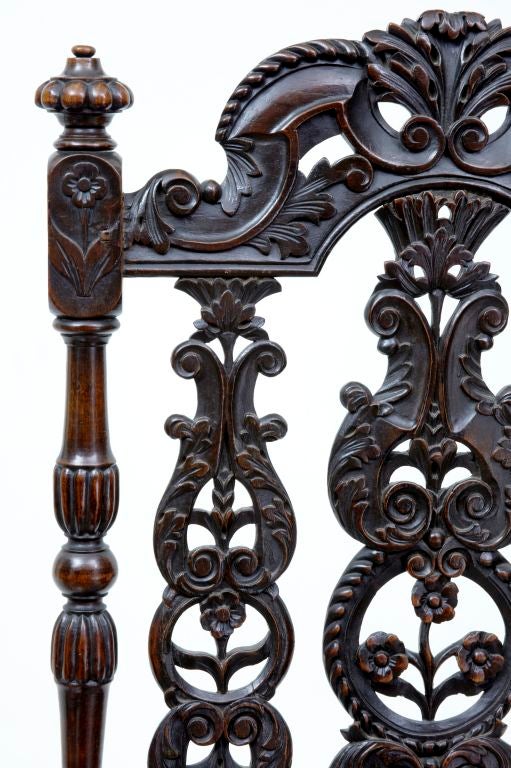 19th Century Set Of 4 Antique Carolean Carved Walnut Chairs at 1stDibs