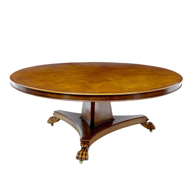 Pollard Oak Round Dining Table Triform Base at 1stDibs