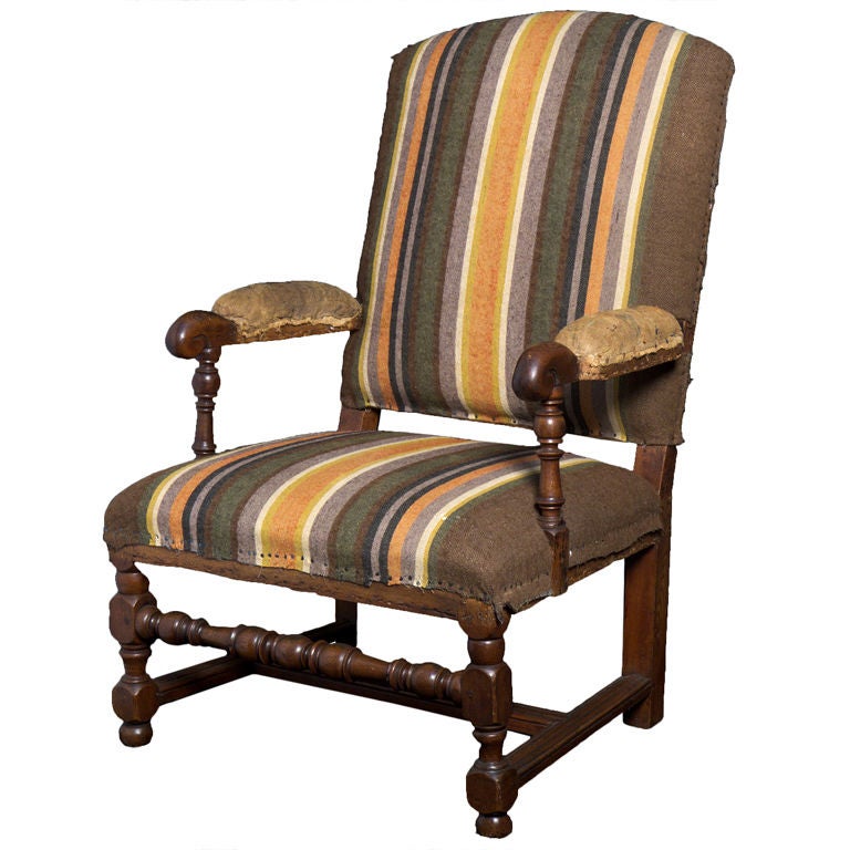Newly Upholstered Library Chair with Decorative Stretcher at 1stDibs