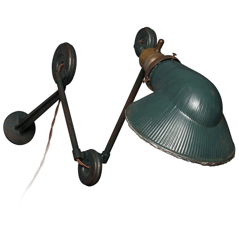 Wall Mounted Task Light with Green Mercury Glass Shade at 1stDibs