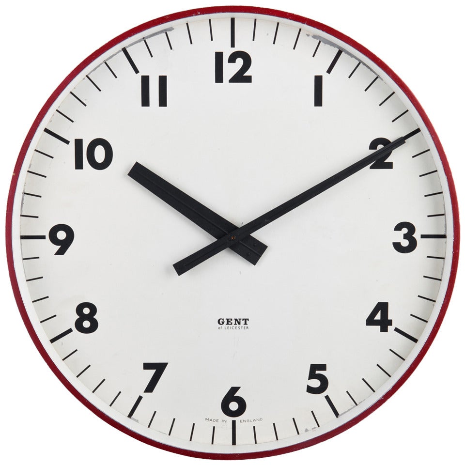 Red Rim Industrial Wall Clock at 1stDibs