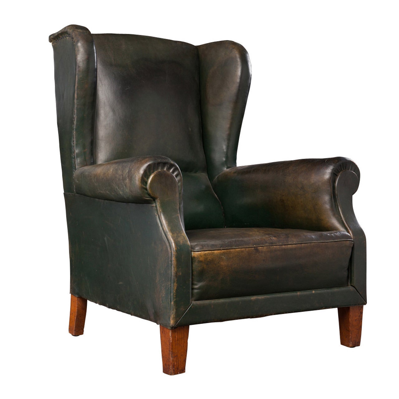 Dark Green Leather Lounge Chair at 1stDibs