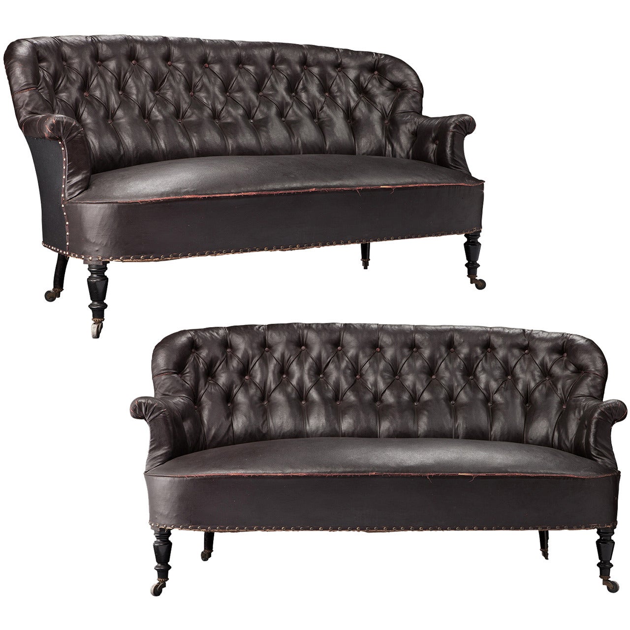Button Back Leatherette Sofa at 1stDibs