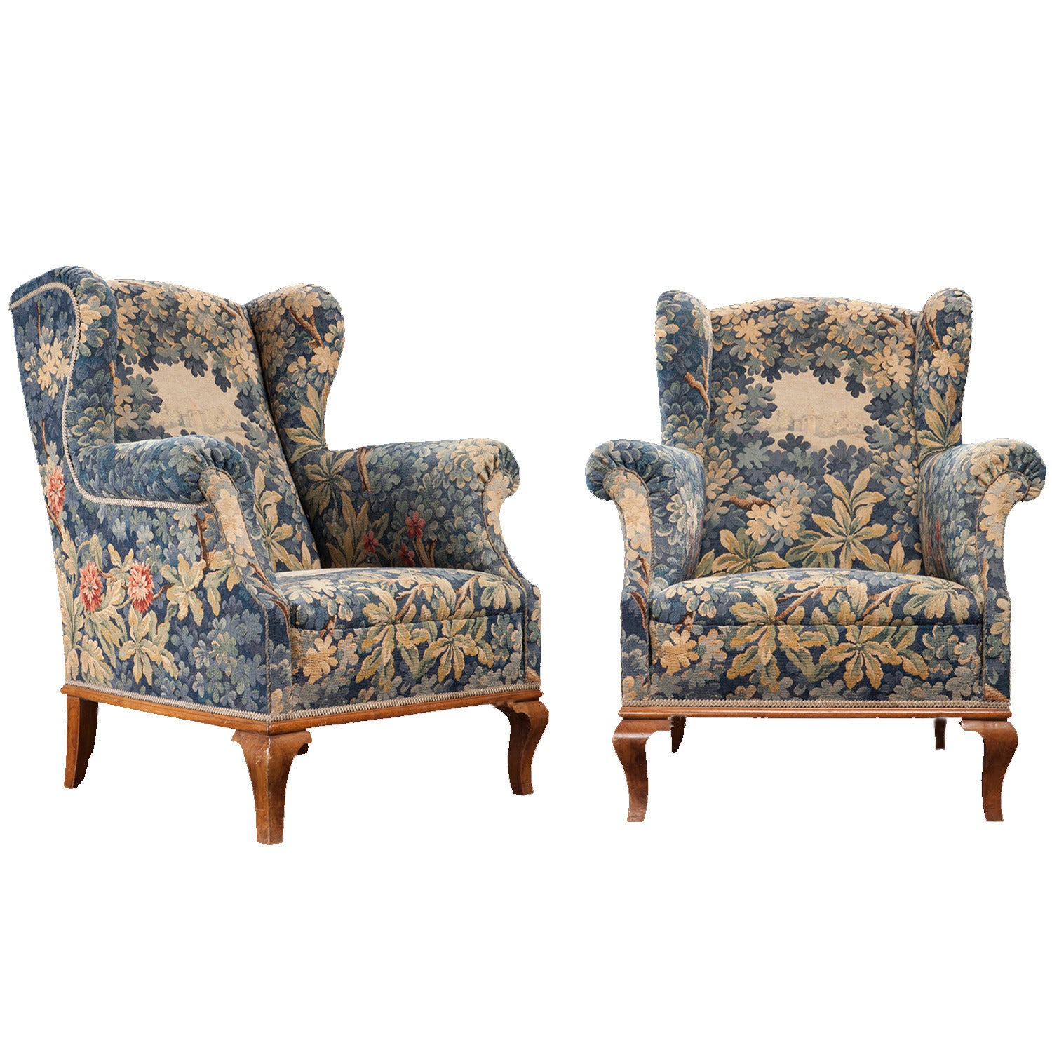 Wingback Tapestry Armchairs at 1stDibs | tapestry wingback chair