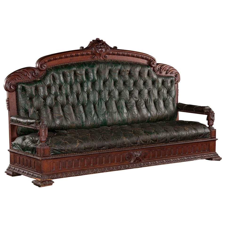 Monumental Carved Oak / Leather Sofa at 1stDibs
