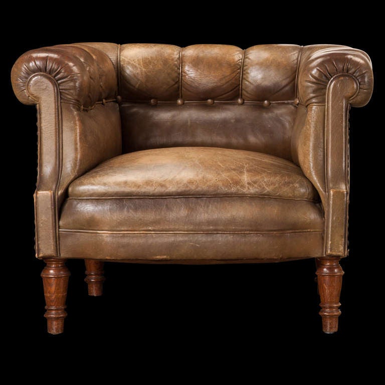 Pair of Tufted Leather Club Chairs at 1stDibs