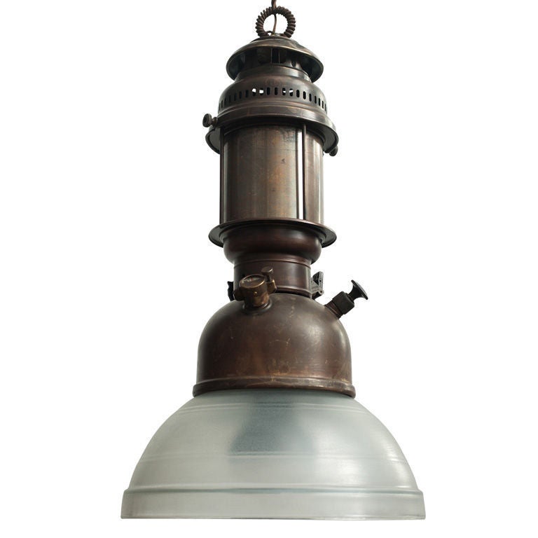 Industrial Converted Gas Light with Frosted Shade at 1stDibs