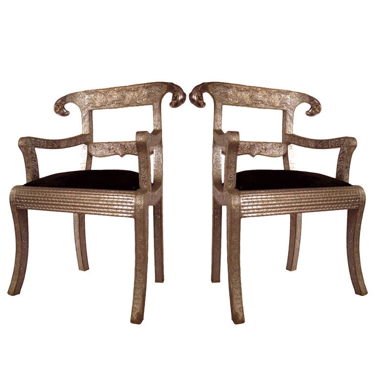 Pair of Antique Indian Rams Head Chairs at 1stDibs