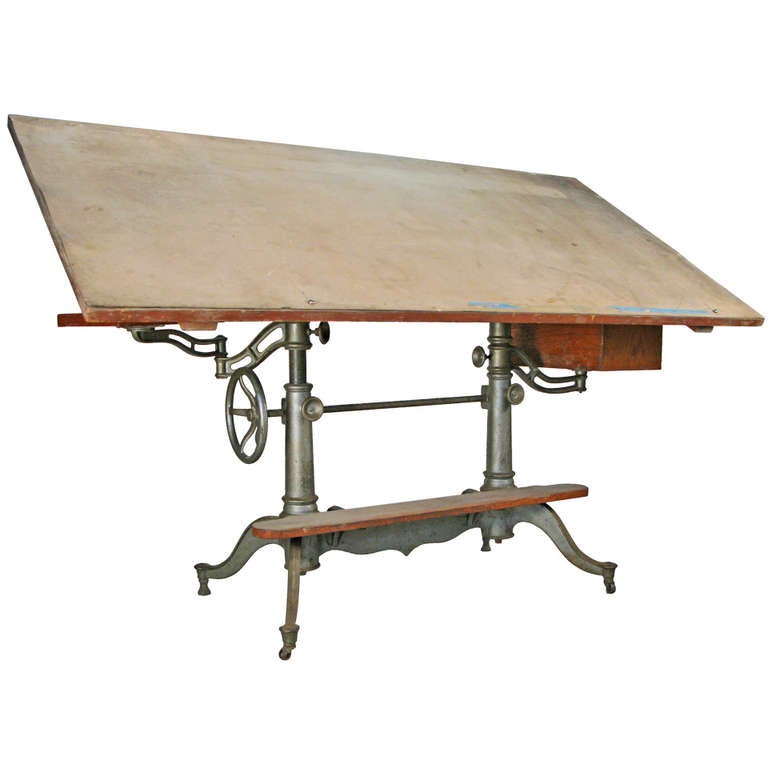 Antique Industrial Cast Iron Adjustable Drafting Table at 1stDibs