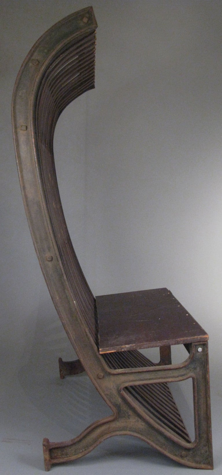 Antique Cast Iron and Oak Hooded Bench at 1stDibs