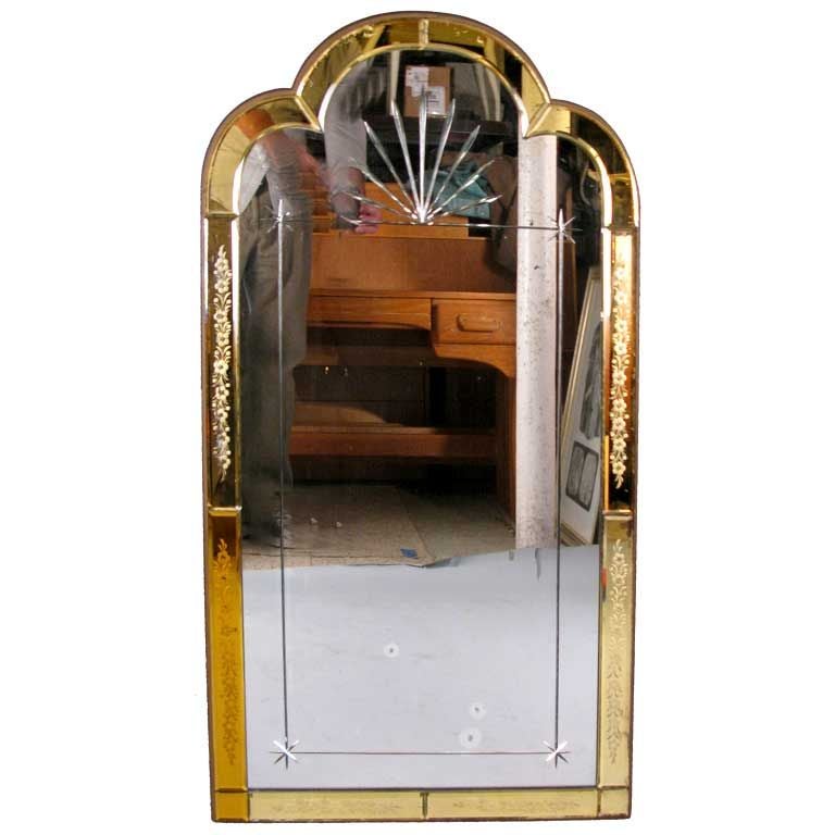 Antique Art Deco Yellow Glass Mirror at 1stDibs
